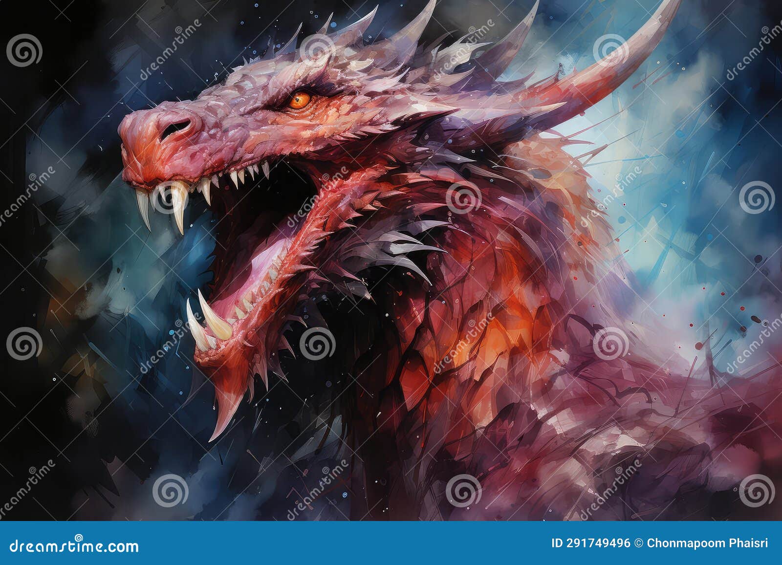 Dragon Head with Sharp Teeth on a Dark Background. 3d Rendering ...