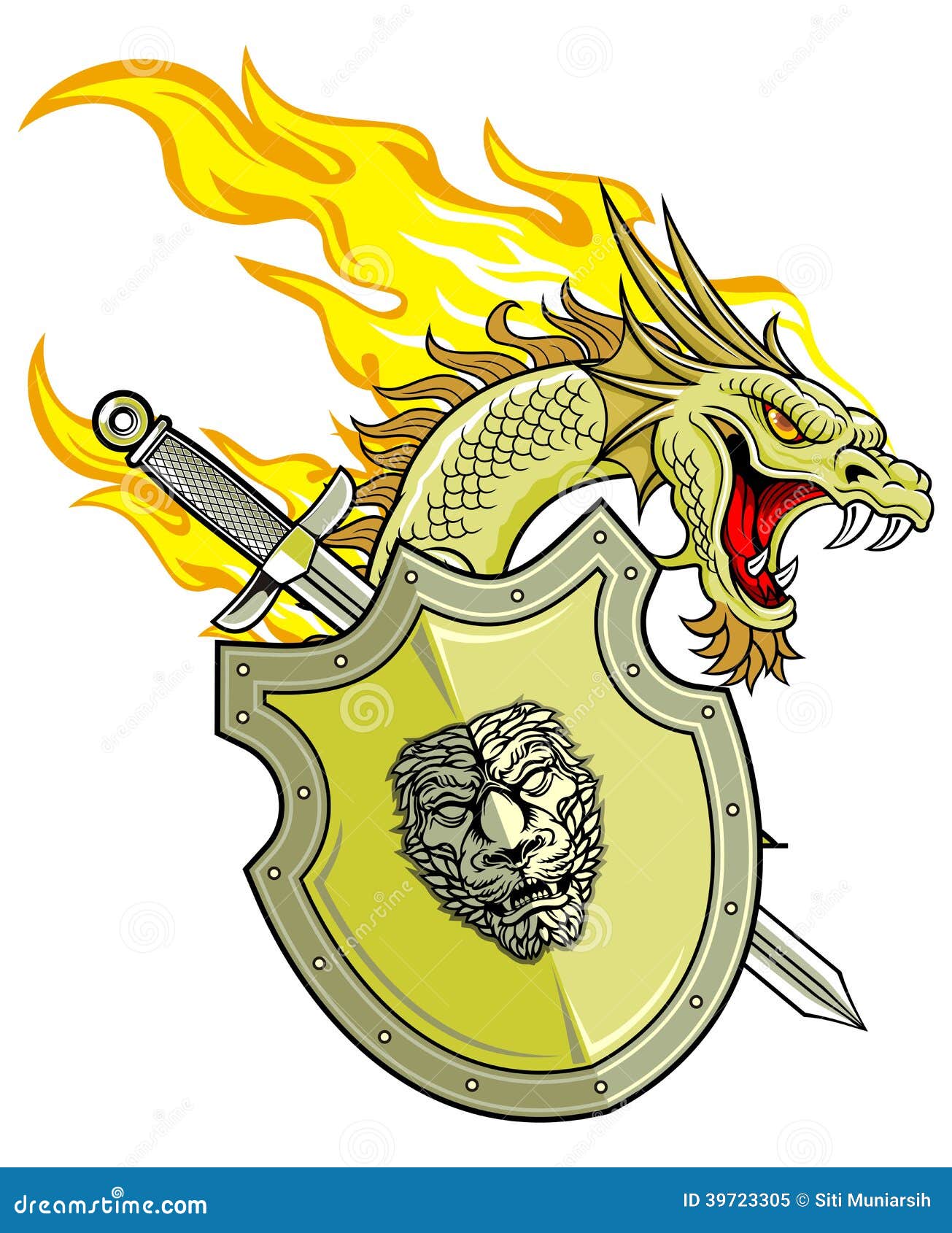 Dragon Head with Shield and Sword Stock Vector - Illustration of ...