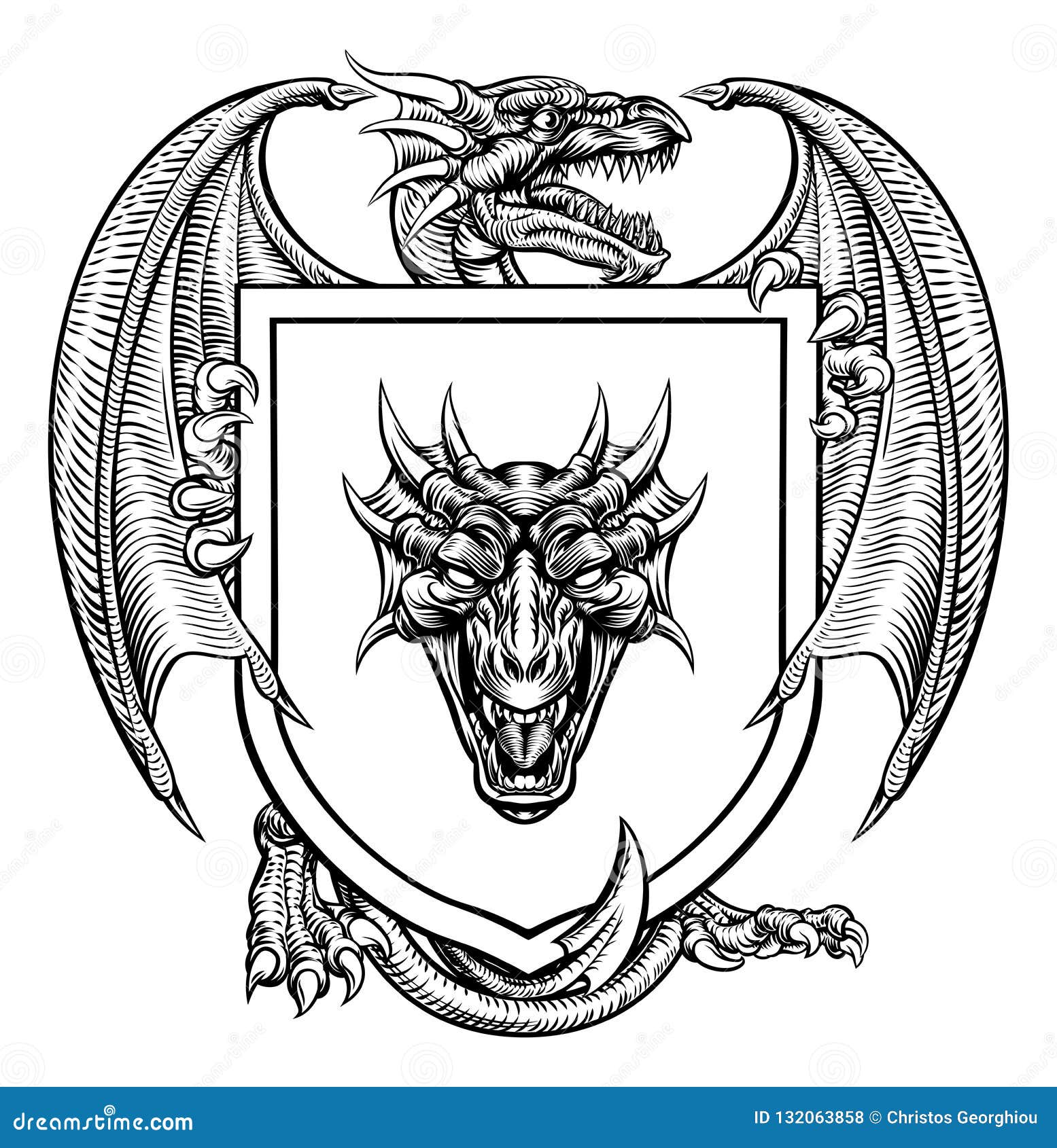 Dragon Heraldic Crest Coat Van Het Schild Van Het Wapensembleem Vector ...