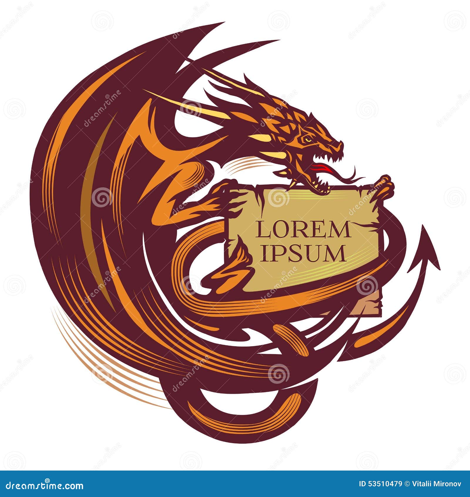 Dragon Holding a Banner, Tattoo Stock Vector - Illustration of ...