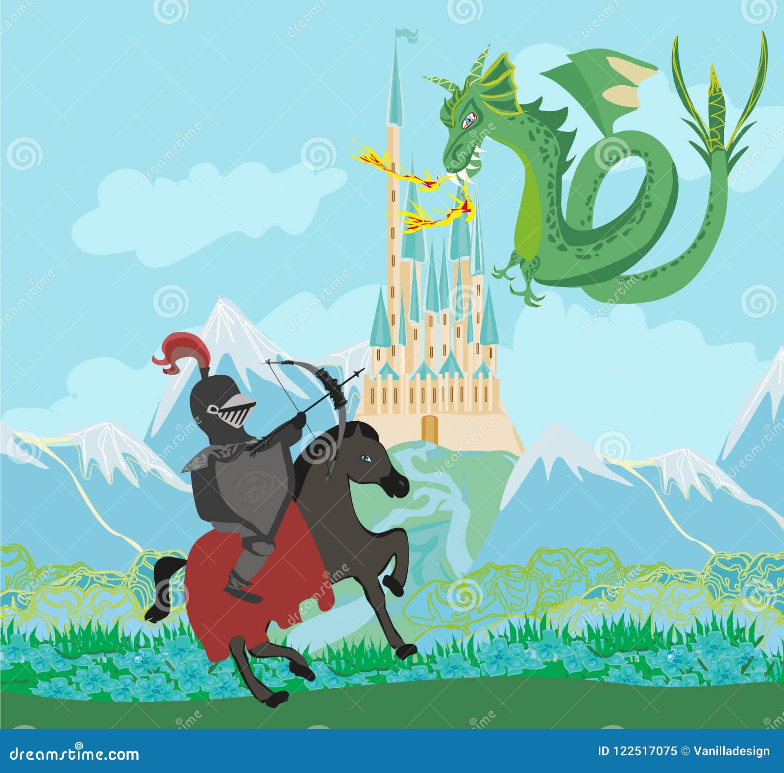 Dragon and knight fighting stock vector. Illustration of historical ...