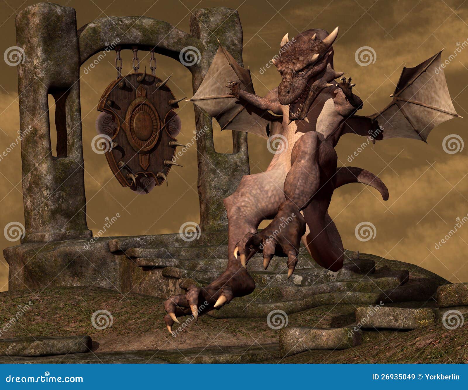 Dragon on landing stock illustration. Illustration of gray - 26935049