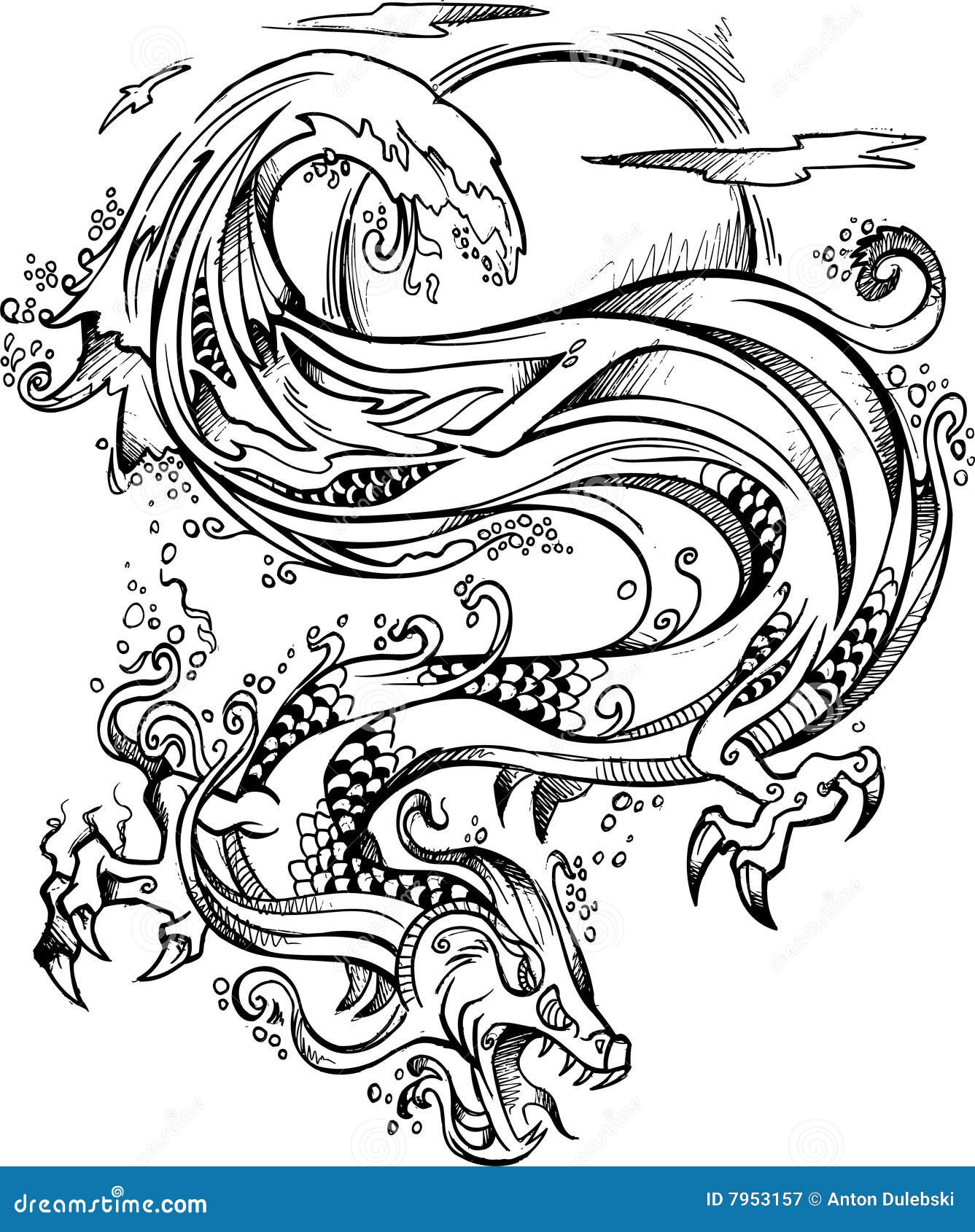 Dragon line drawing stock vector. Illustration of white - 7953157