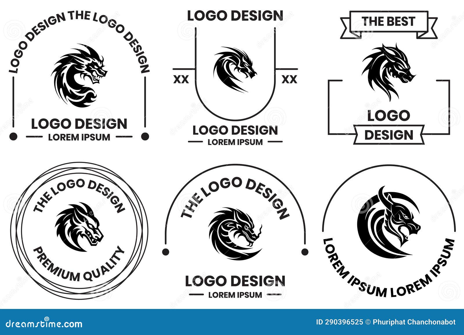 Dragon Logo in Flat Line Art Style Stock Vector - Illustration of logo ...