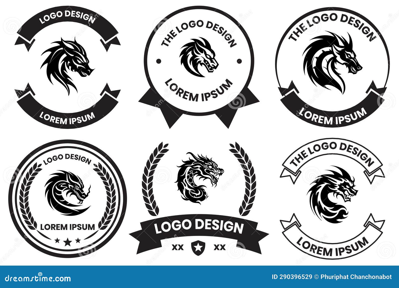 Dragon Logo in Flat Line Art Style Stock Vector - Illustration of green ...