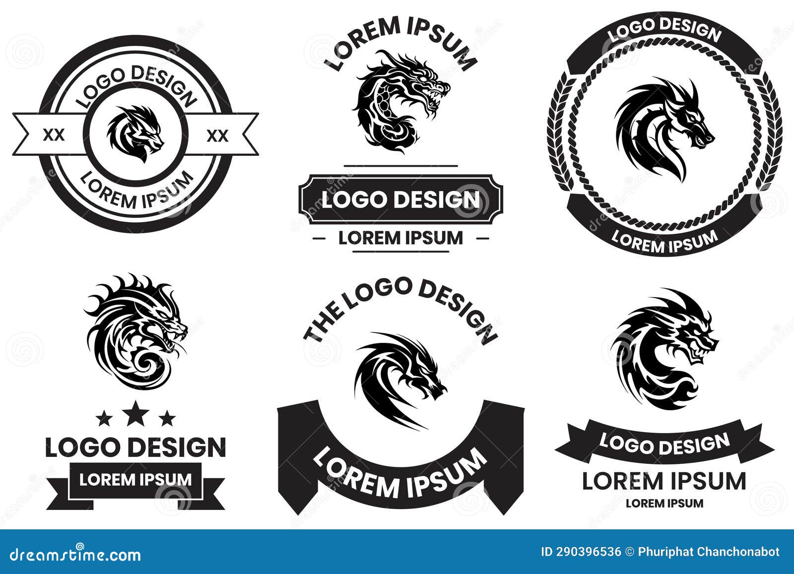 Dragon Logo in Flat Line Art Style Stock Vector - Illustration of ...