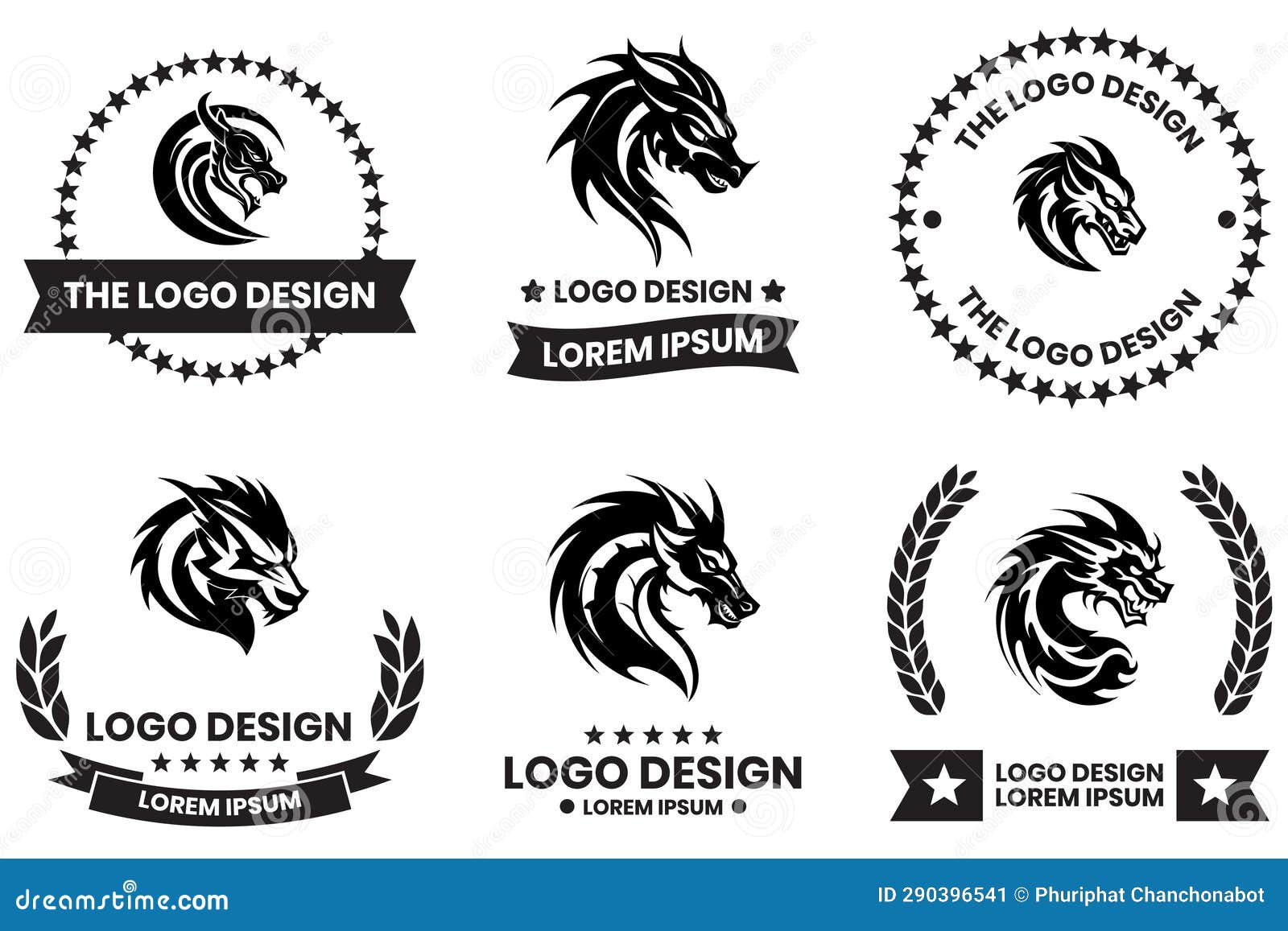 Dragon Logo in Flat Line Art Style Stock Vector - Illustration of ...