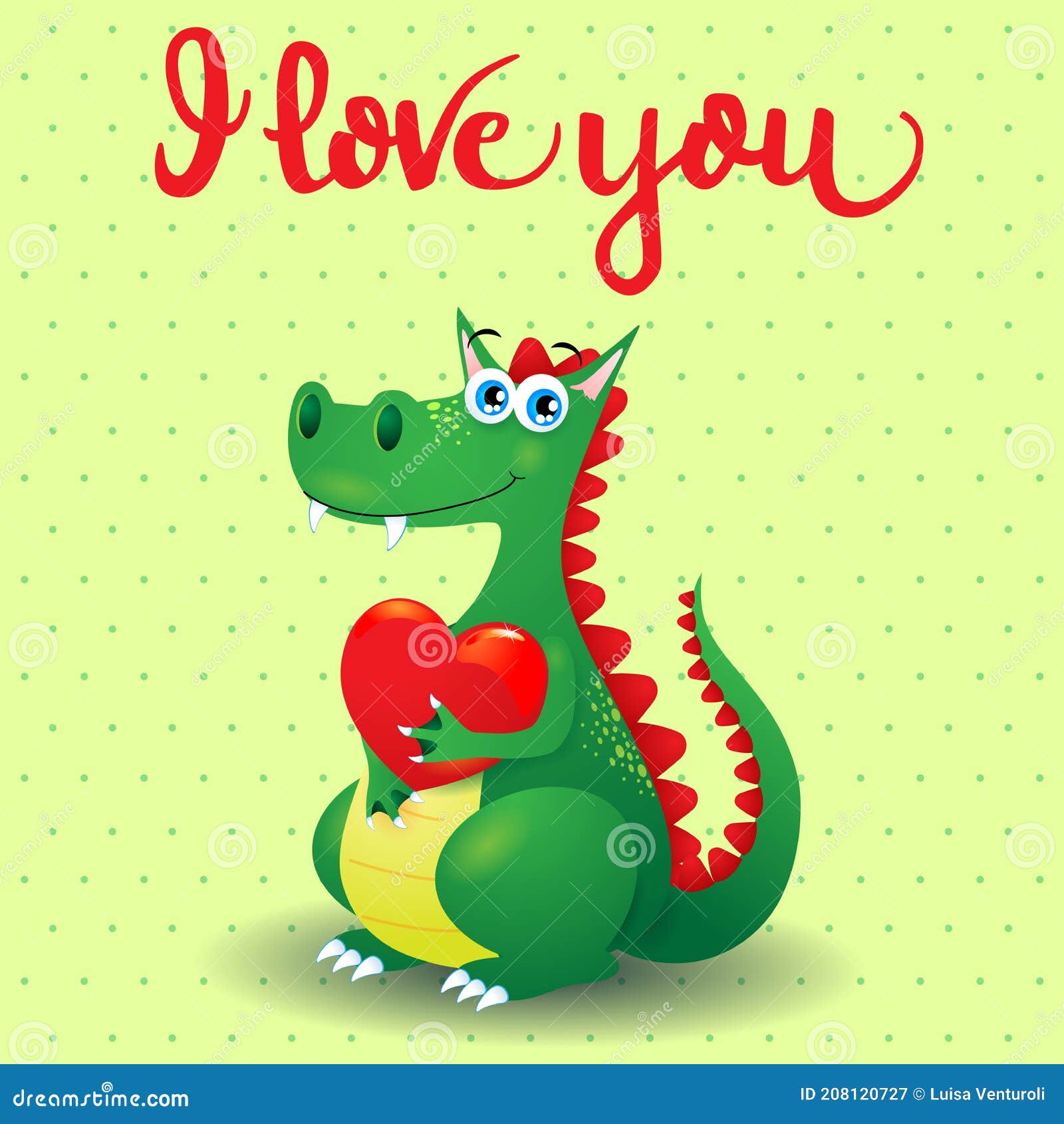 Dragon in Love with Heart and Message. Stock Illustration ...