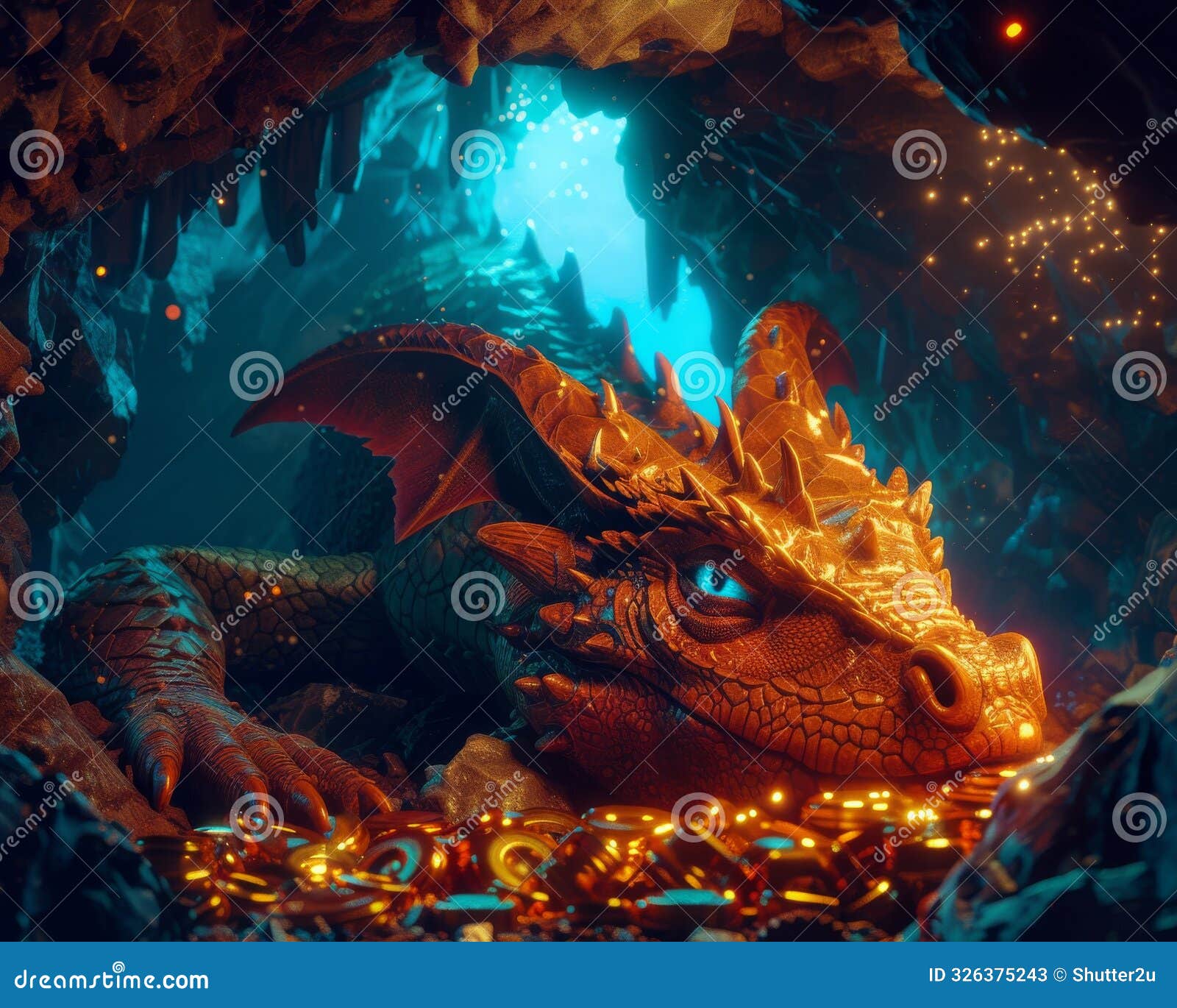 Dragon Lying In A Pile Of Treasure In A Mysterious Cavern Royalty-Free ...
