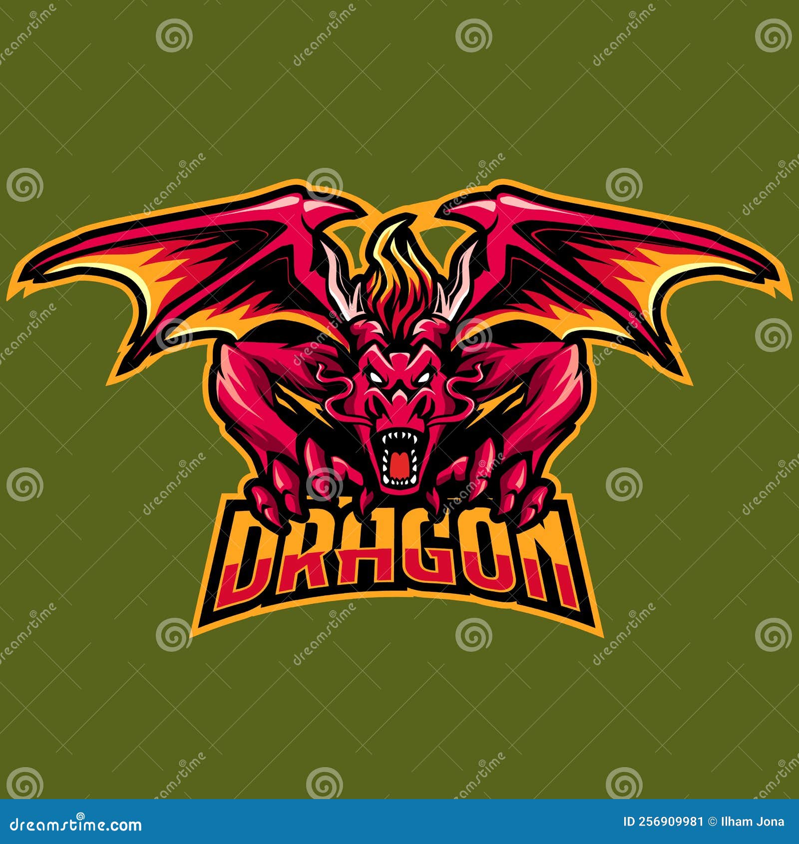 Dragon Mascot Gaming Logo Illustration Angry Red Dragon Logo Sport ...