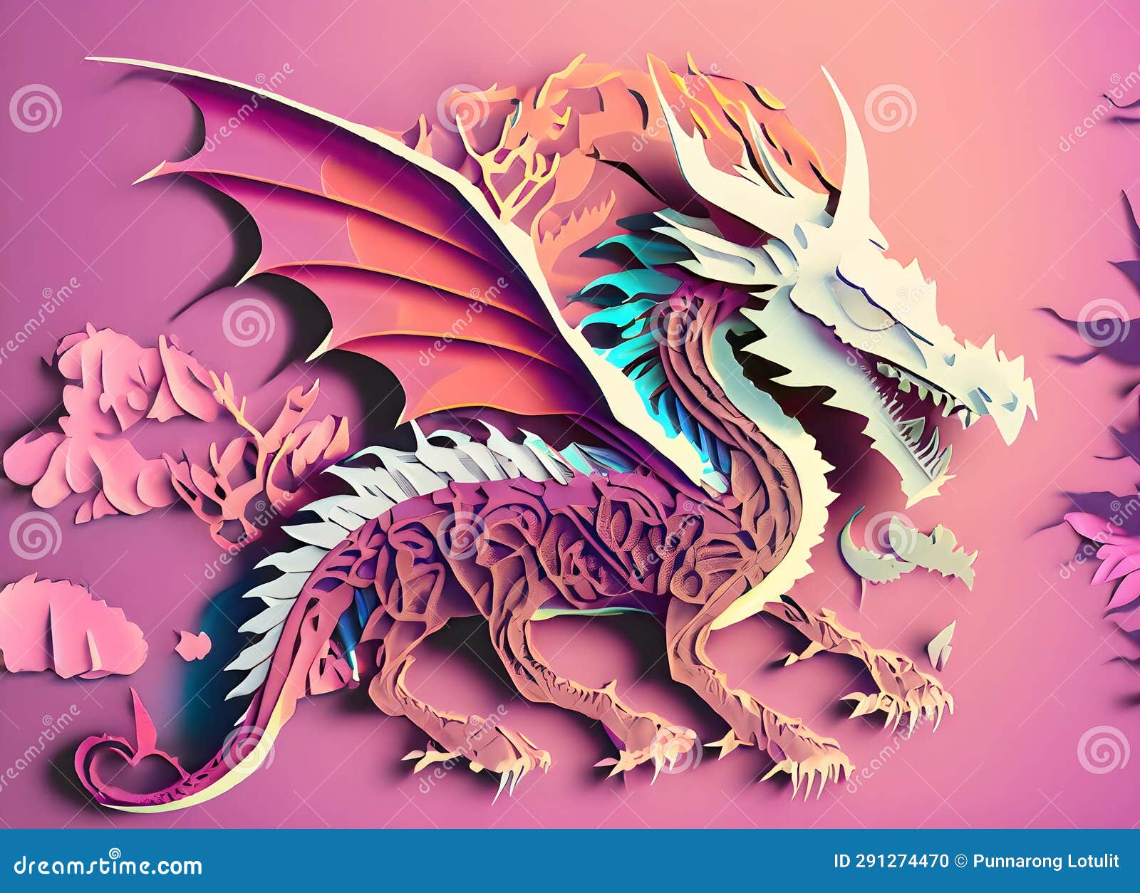 Dragon Minimal Paper Cut Background for Digital Art Concept, Generative ...