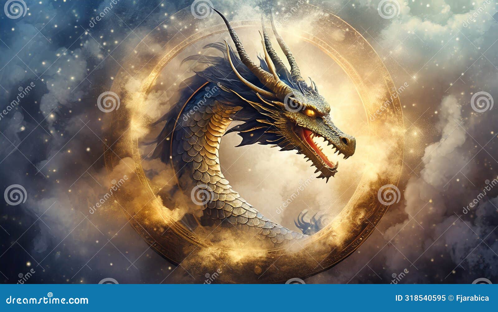 Dragon in Mist and in a Circle of Fire Stock Illustration ...