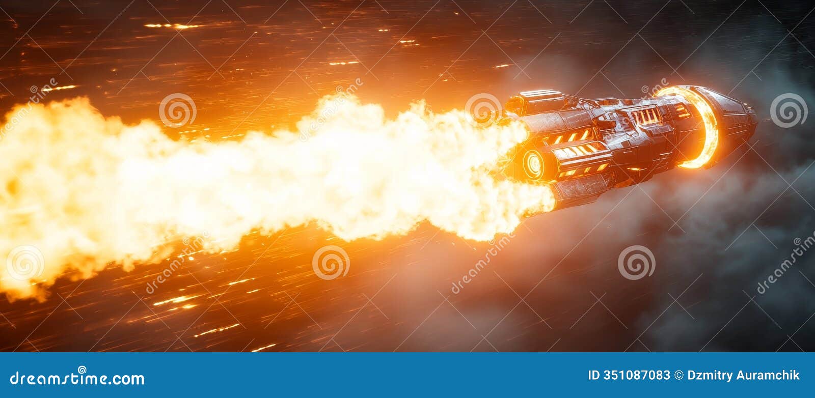 A Dragon of Molten Metal, Flying through the Night and Ember-lit Sky ...