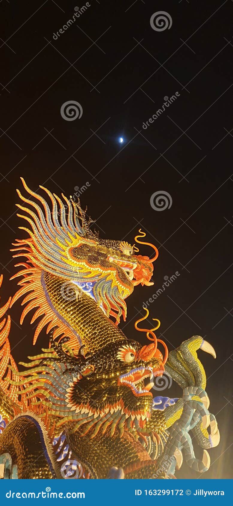 Dragon and Moon in Dark Night Light Stock Photo - Image of dark, dragon ...