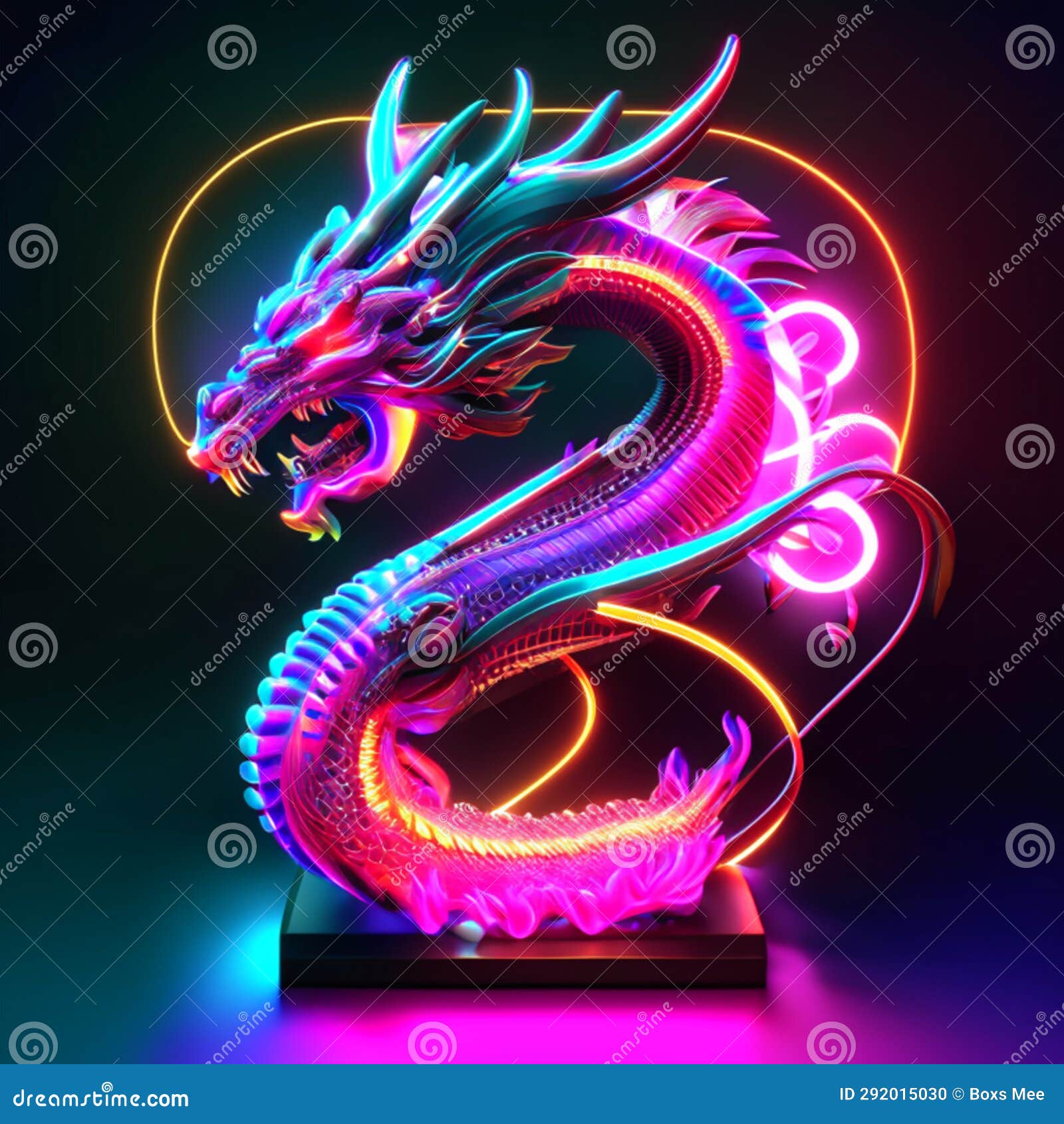 Dragon in Neon Light. 3d Rendering, 3d Illustration Stock Illustration ...