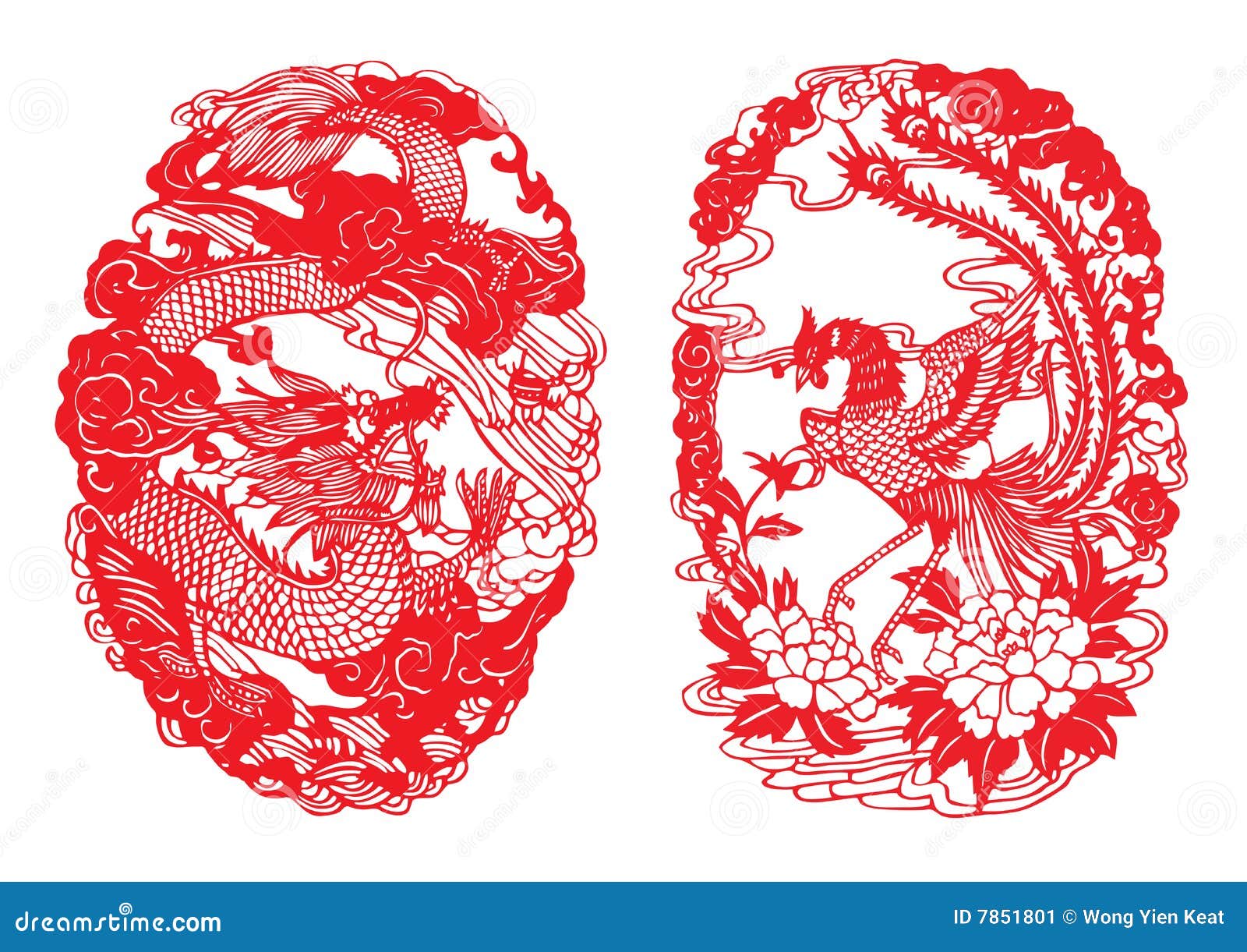 Dragon & Phoenix Paper-cut Stock Vector - Illustration of chinese ...