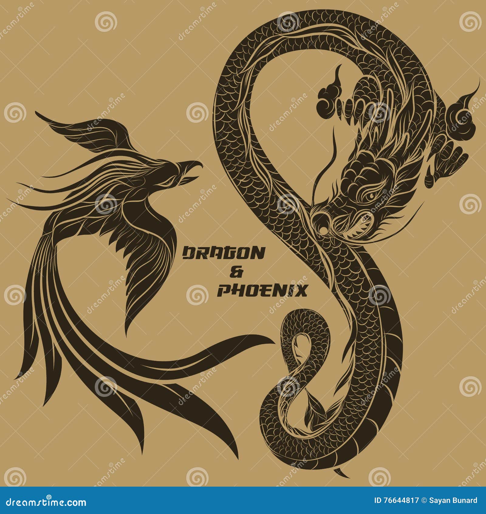 Dragon Phoenix Border Vector Illustration | CartoonDealer.com #12132934