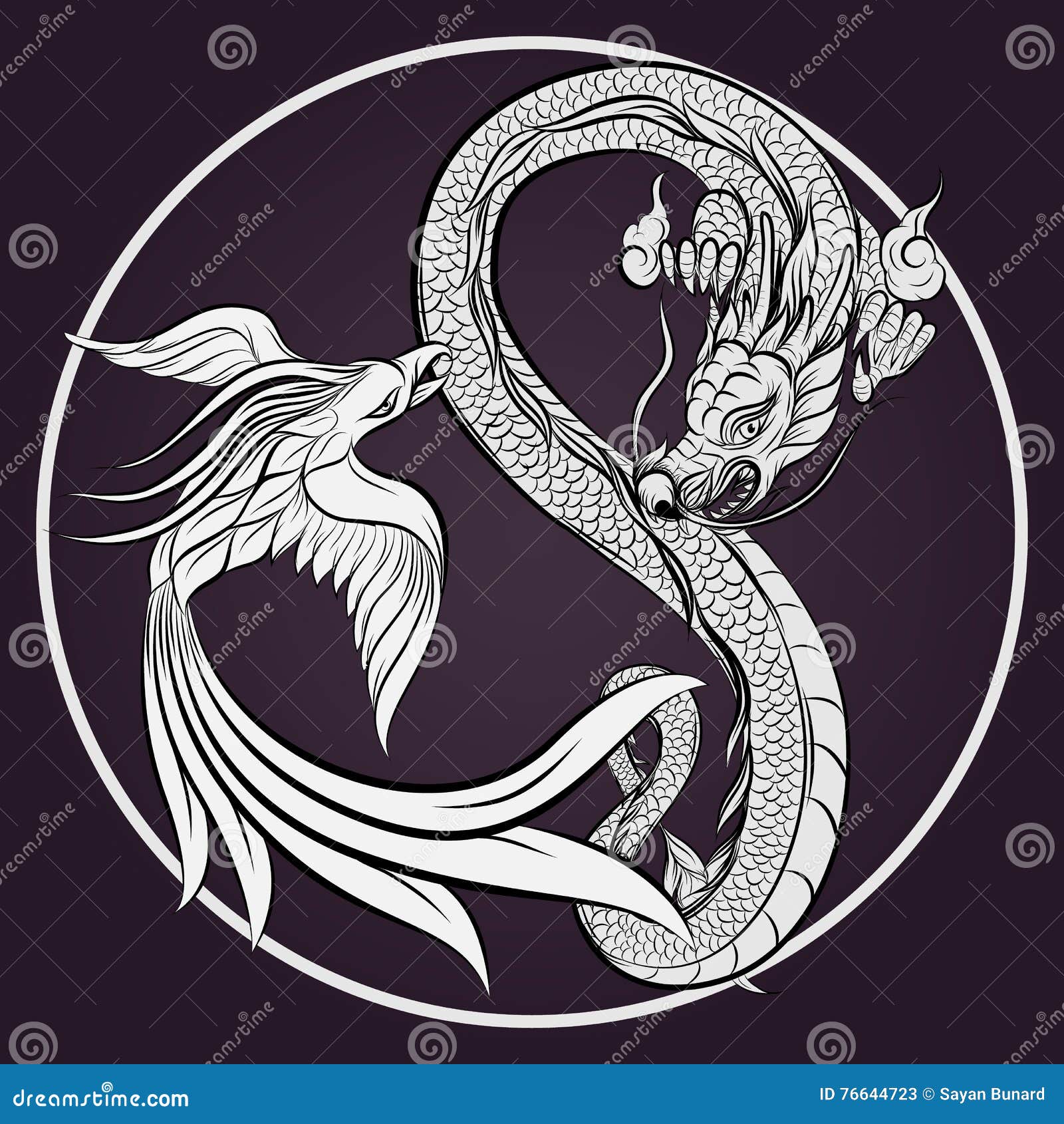 Dragon Phoenix Border Vector Illustration | CartoonDealer.com #12132934