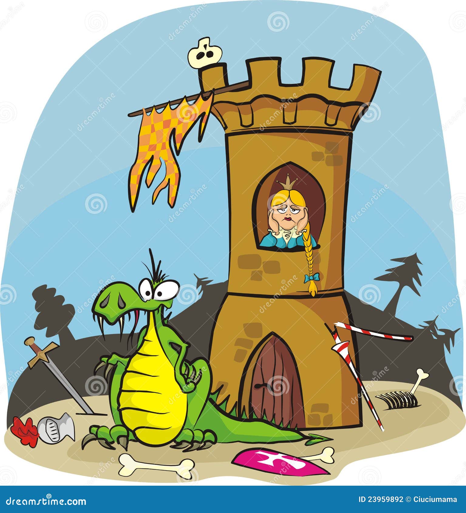 Dragon and Princess in Tower Stock Vector - Illustration of mystery ...