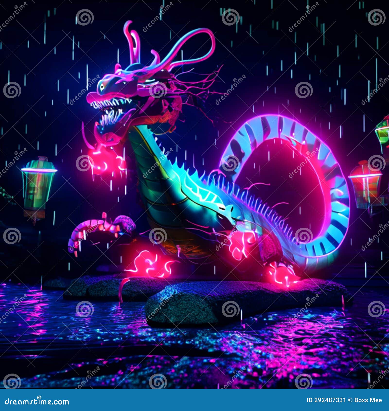 Dragon in the Rain. 3d Rendering, 3d Illustration Stock Illustration ...