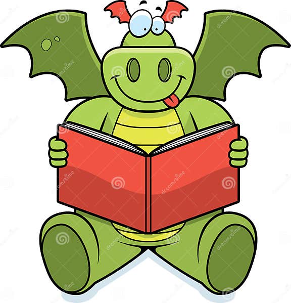 Dragon Reading stock vector. Illustration of book, happy - 14026339