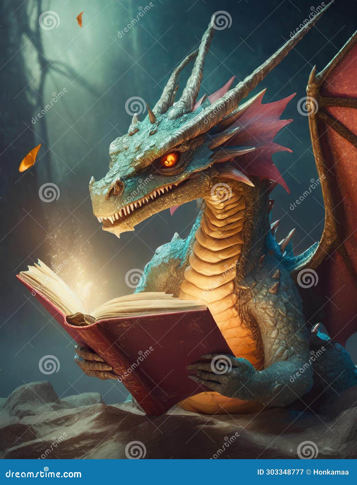 Dragon Reading In Book Cartoon - Vector | CartoonDealer.com #72982184