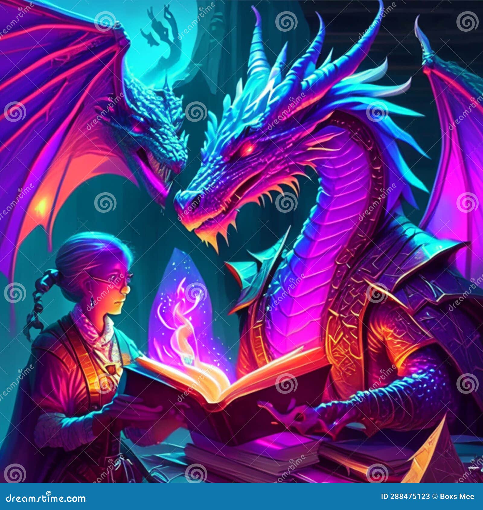 Dragon Reading a Book. 3d Rendering, 3d Illustration Stock Illustration ...