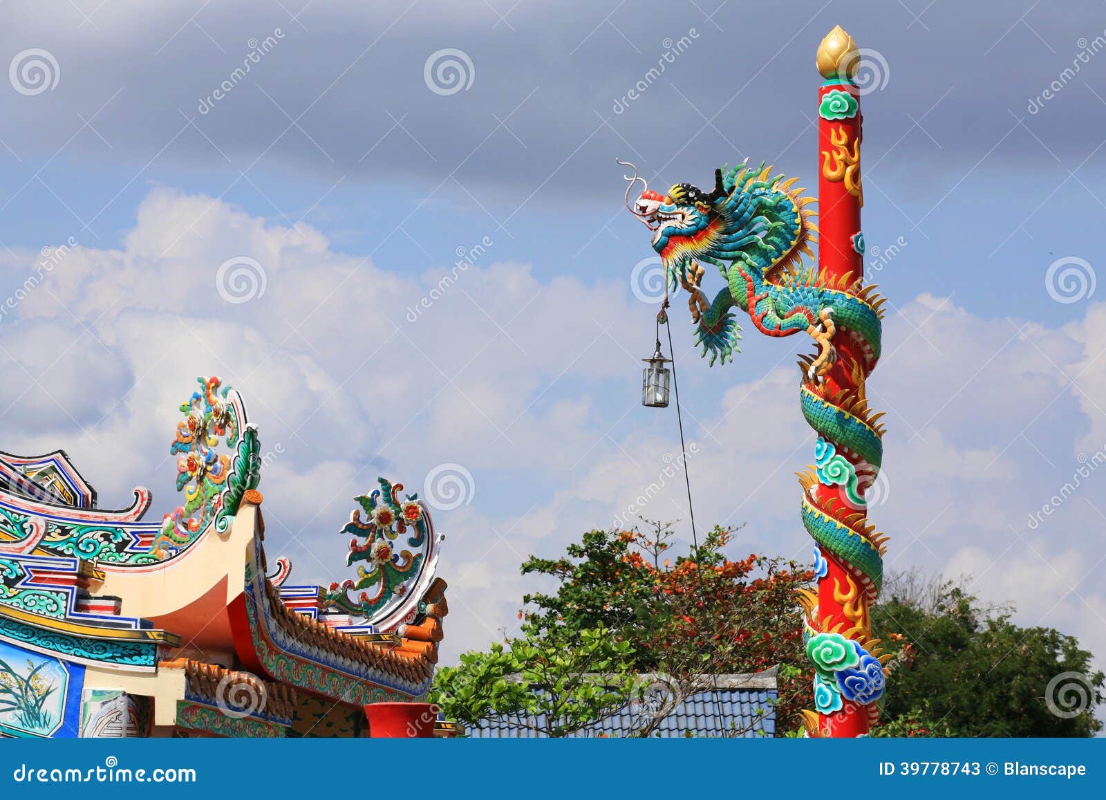 Dragon on Red Column in Chinese Temple Stock Image - Image of chinese ...