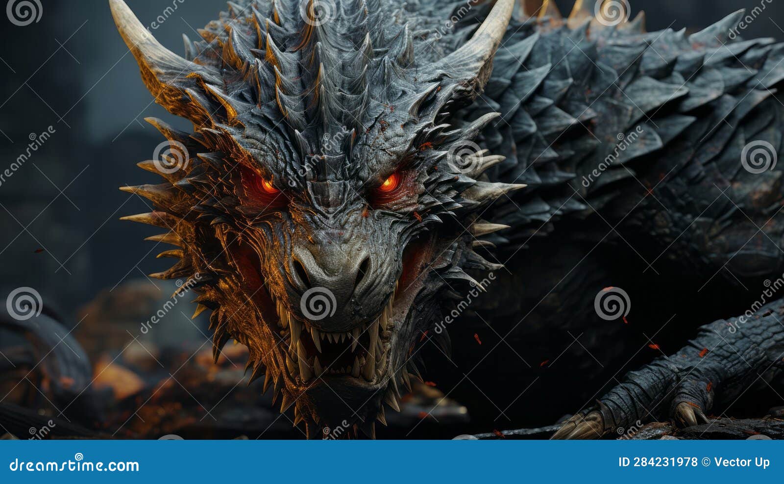 A Dragon with Red Eyes and Sharp Teeth. Generative AI. Stock ...