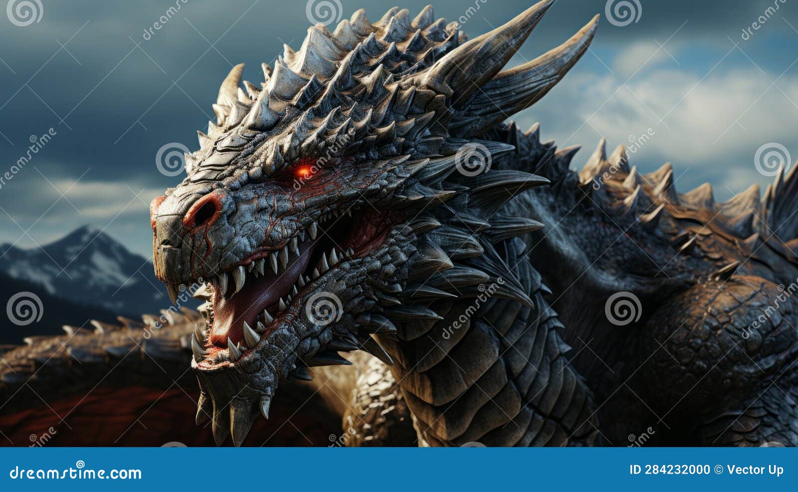 A Dragon with Red Eyes and Sharp Teeth. Generative AI. Stock ...