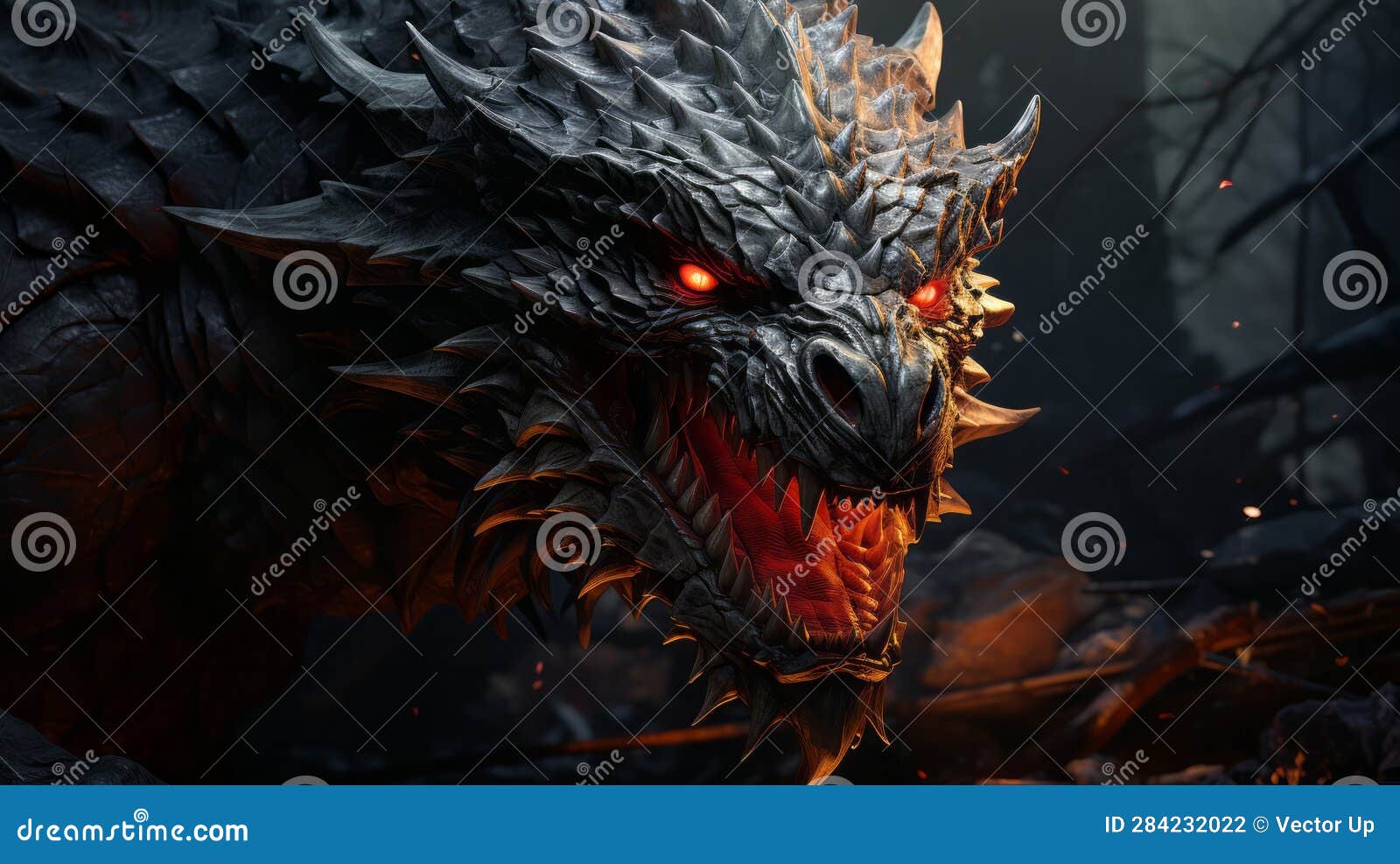 A Dragon with Red Eyes and Sharp Teeth. Generative AI. Stock ...