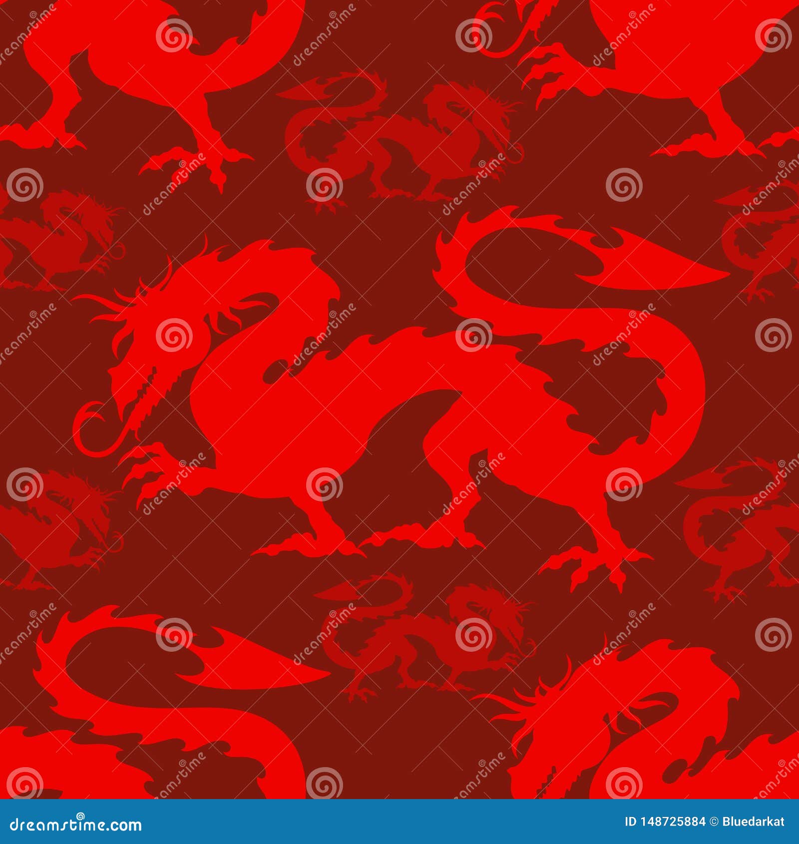 Dragon Red Mythological Creature Vector Seamless Repeat Textile Pattern ...