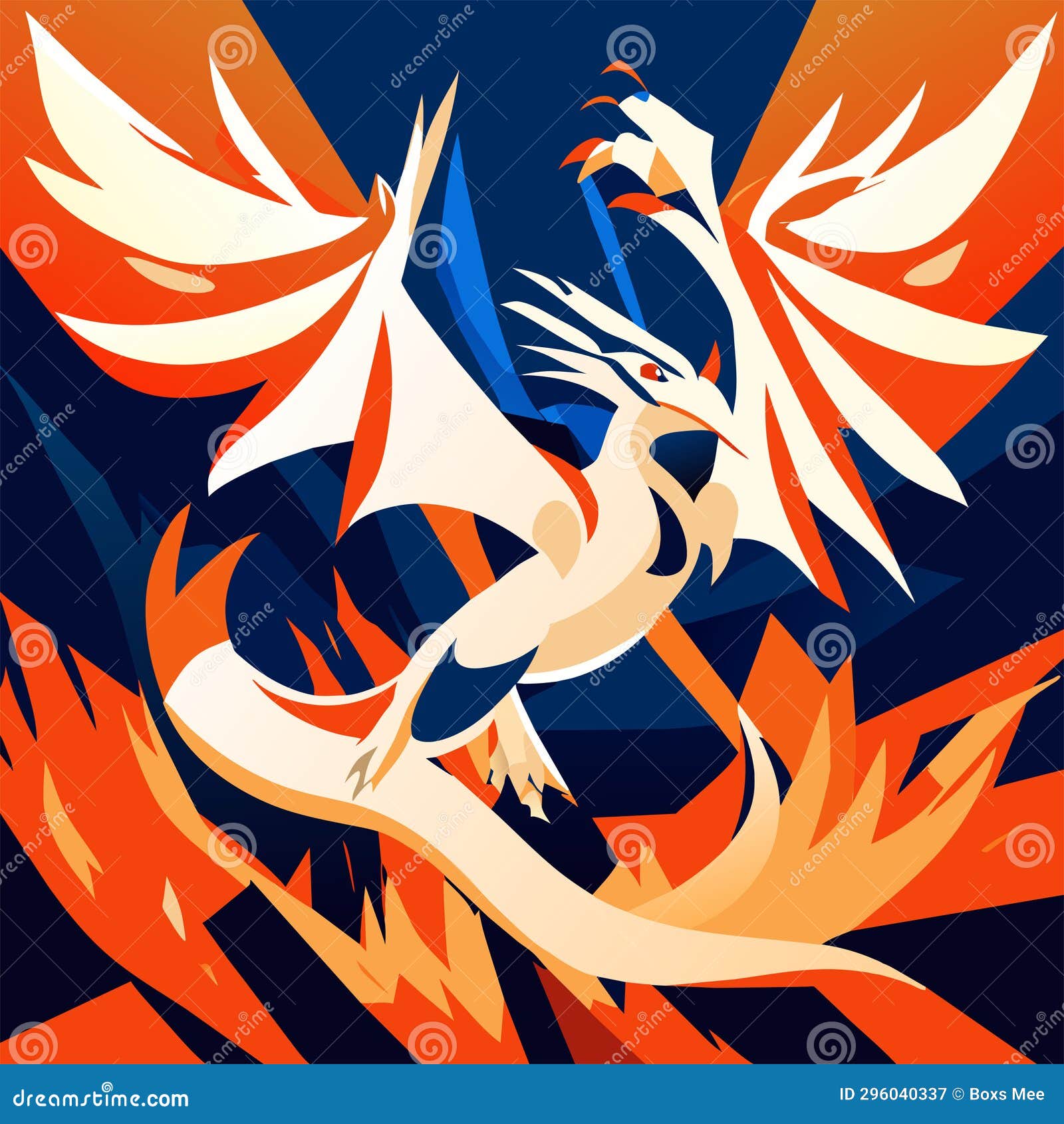 Dragon with Red Wings on the Background of the Fire. Vector ...