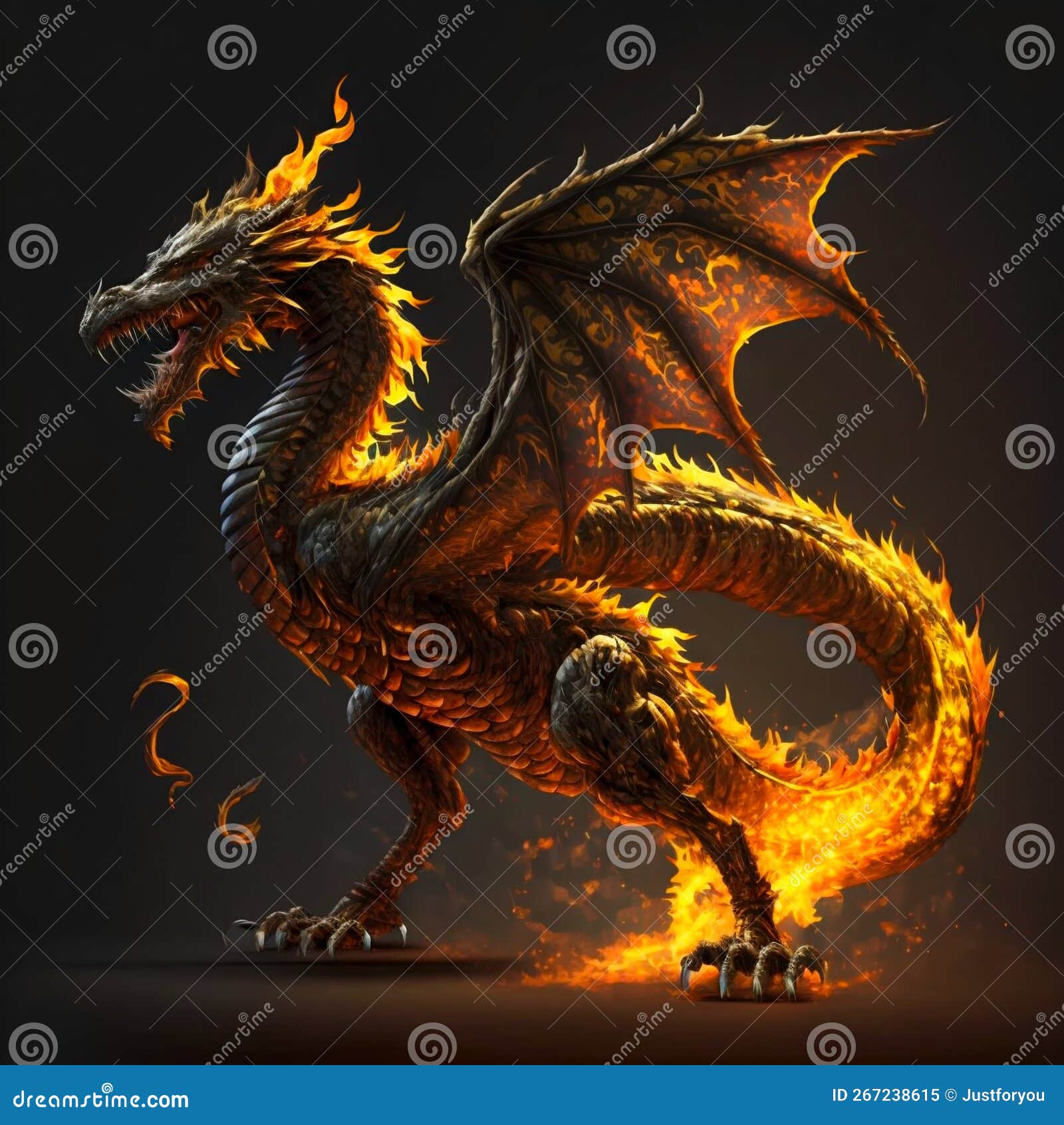 Dragon Reptile Burning Fire. Generative AI Stock Illustration ...