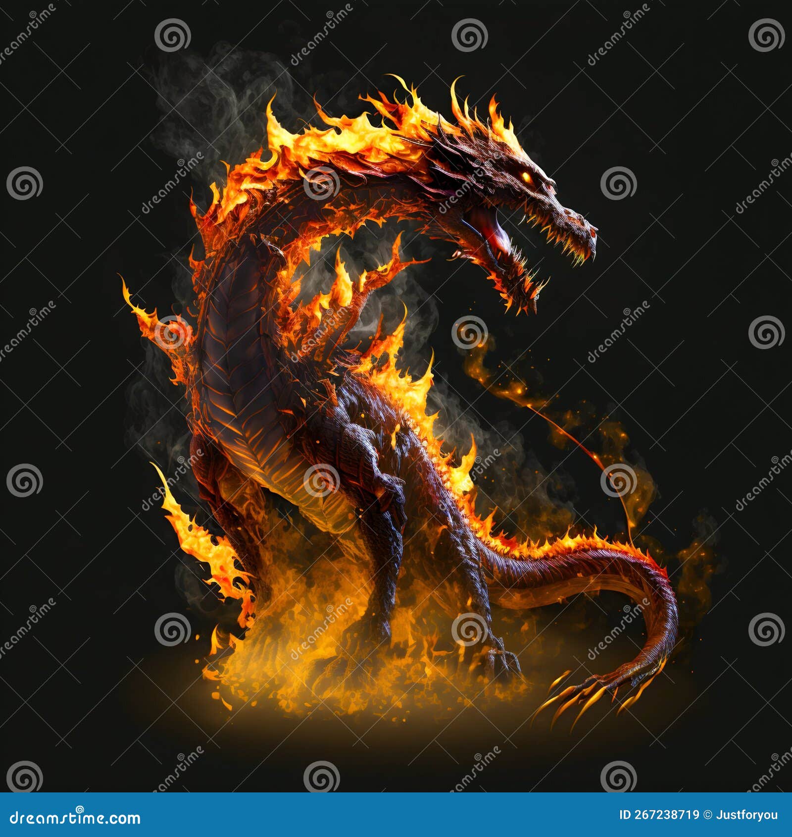 Dragon Reptile Burning Fire. Generative AI Stock Illustration ...