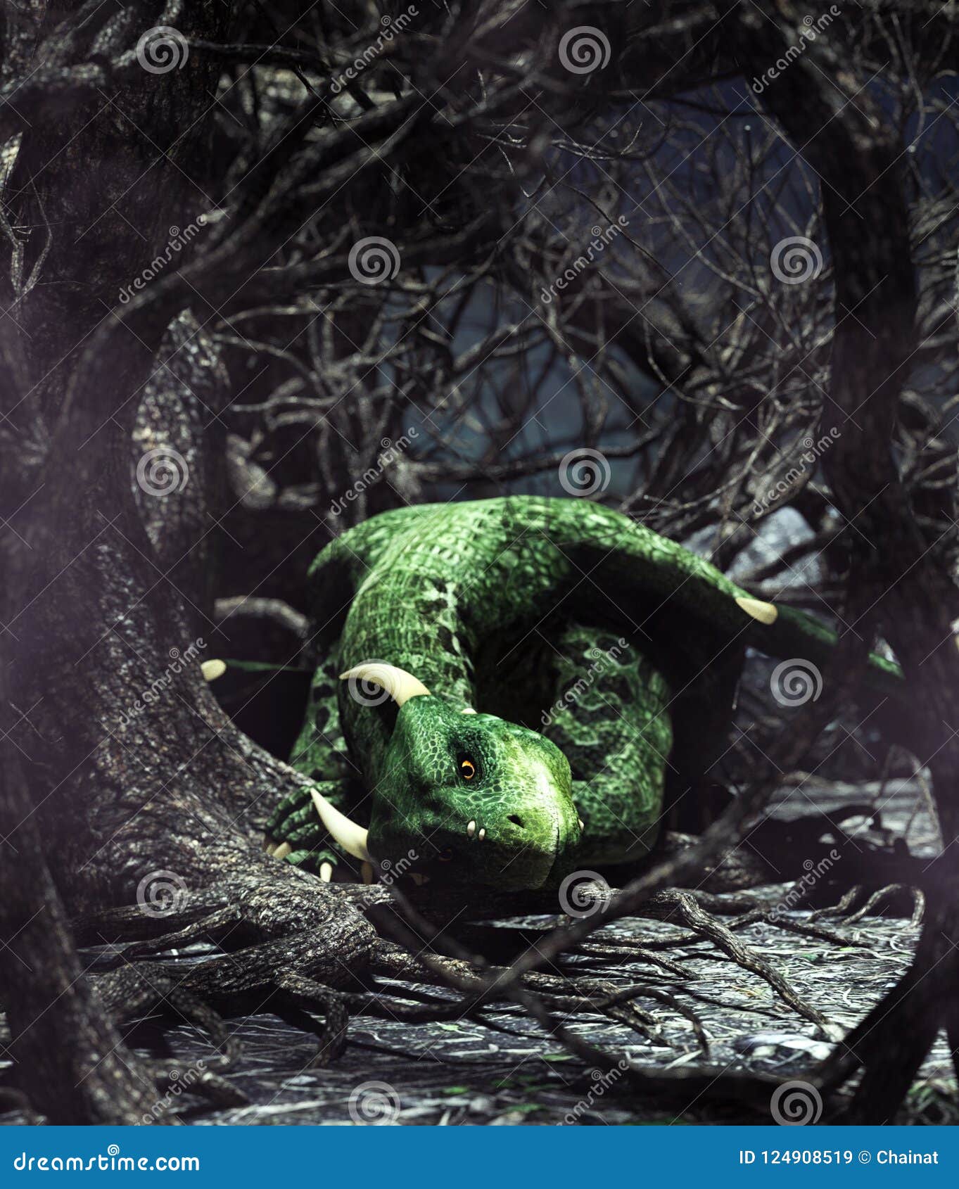 Dragon Resting in Creepy Forest Stock Illustration - Illustration of ...