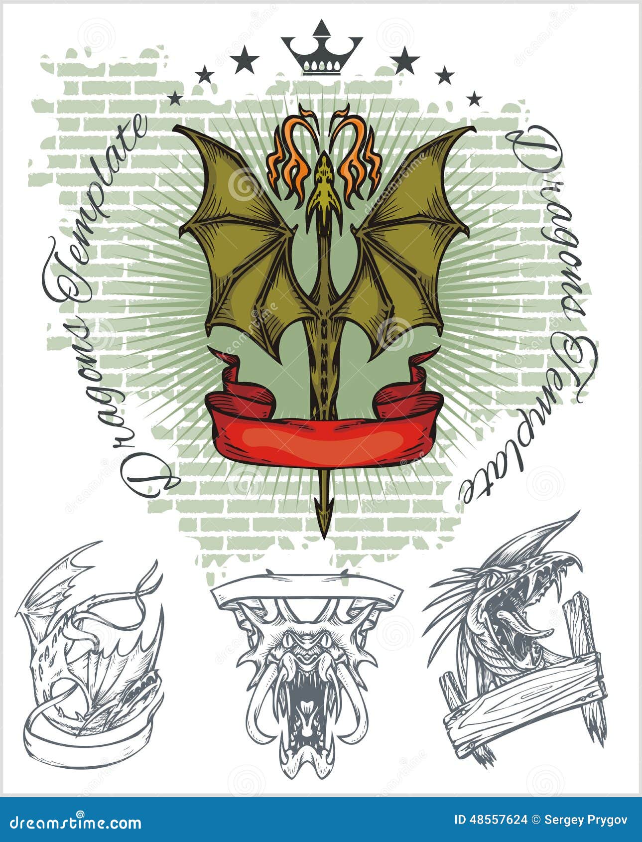 Dragon and Ribbon - Vector Set. Stock Illustration Stock Vector ...