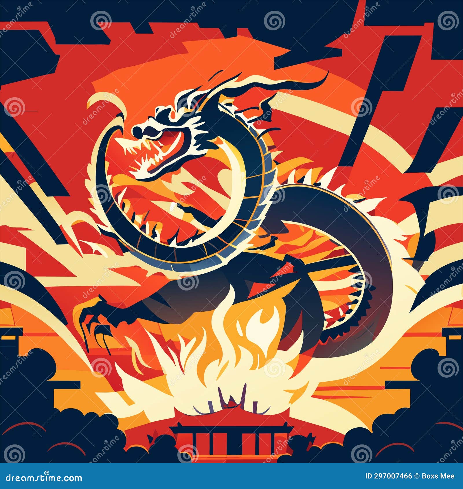 Dragon Riding a Motorcycle on Fire. Vector Illustration in Flat Style ...