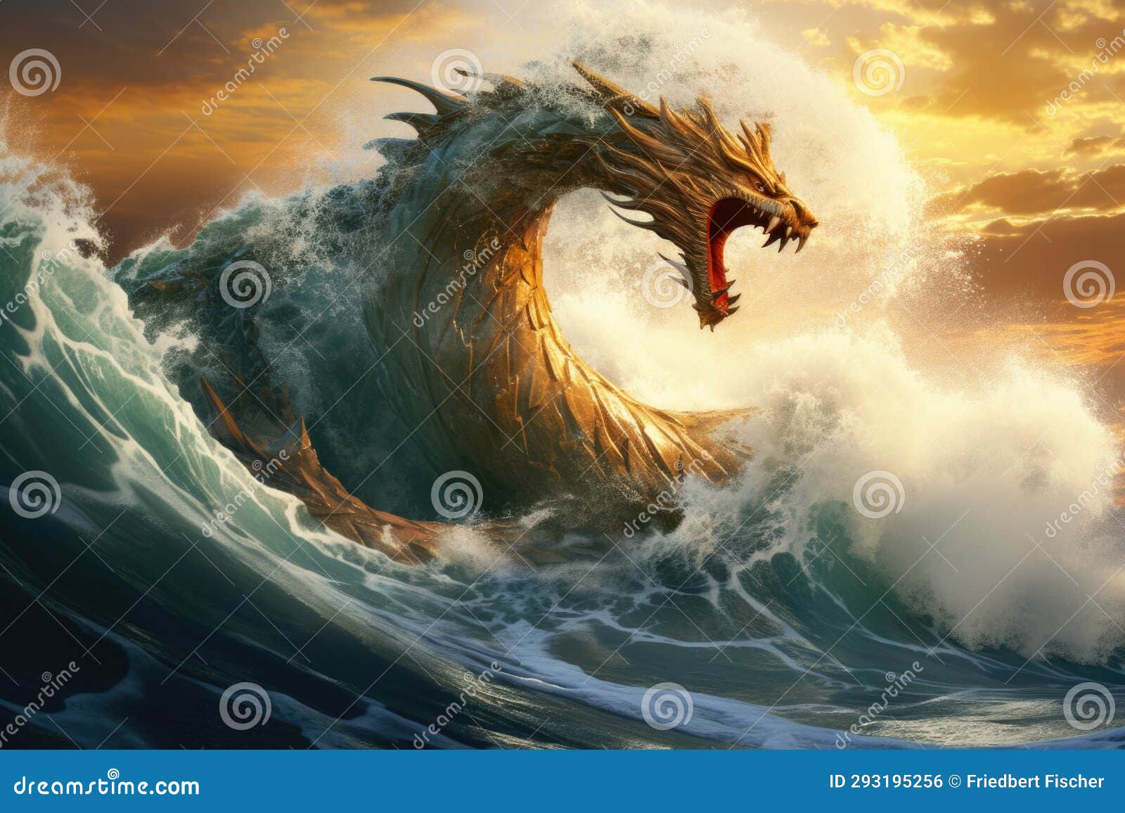 A Dragon is Riding a Wave in the Ocean Stock Illustration ...