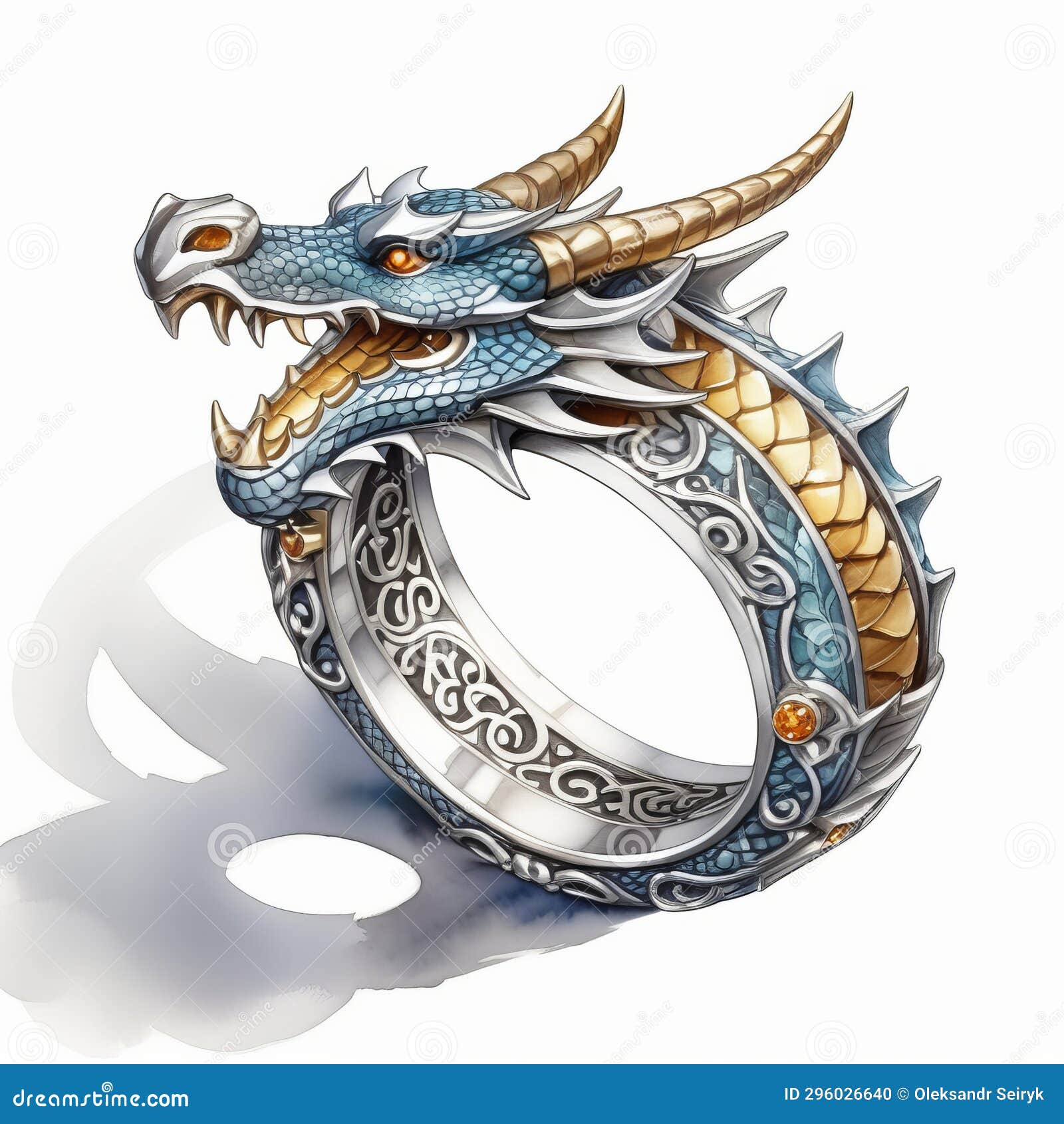 Dragon Ring Isolated on a White Background. 3d Render Illustration ...