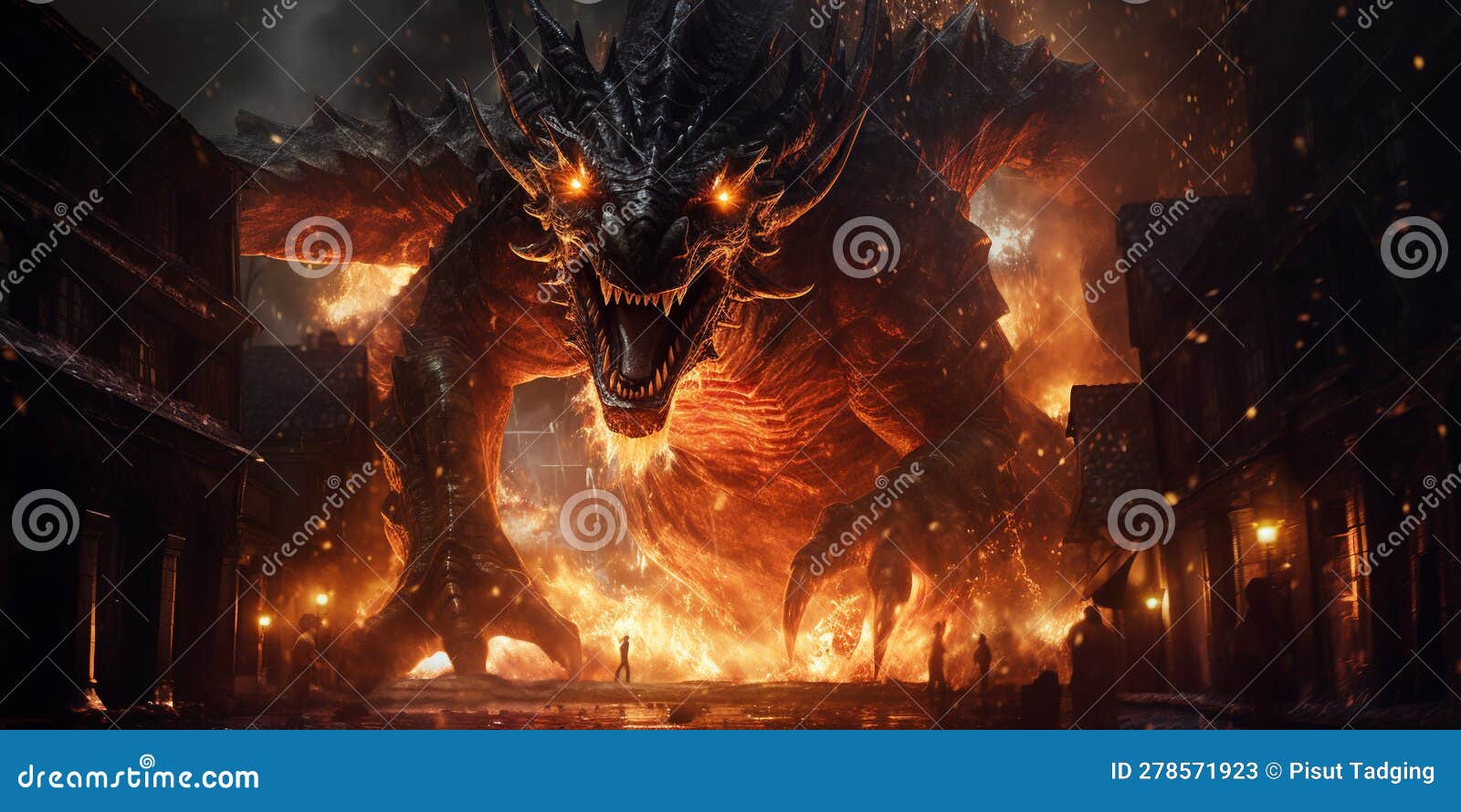 The Dragon is Rising from the Flame with AI Generated. Stock ...