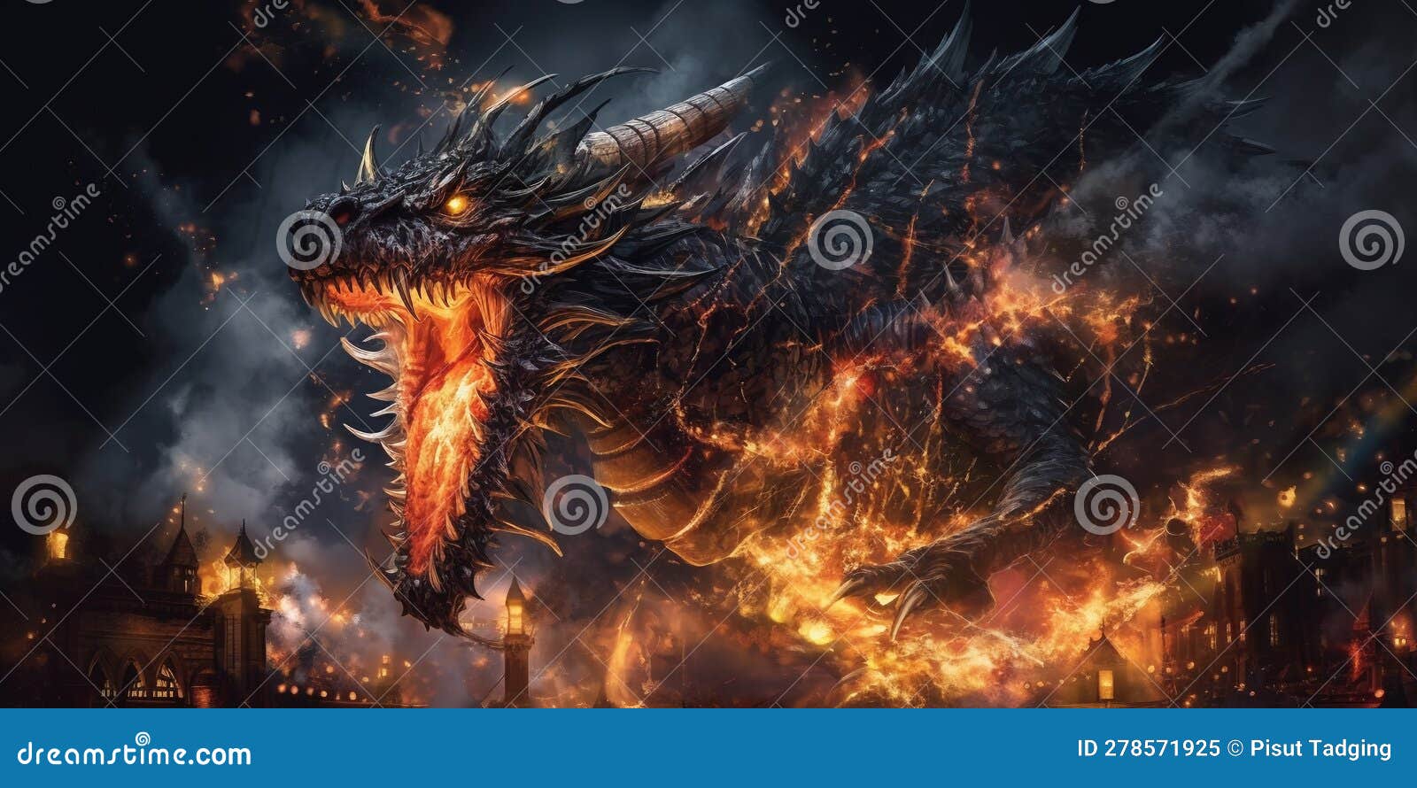 The Dragon is Rising from the Flame with AI Generated. Stock ...