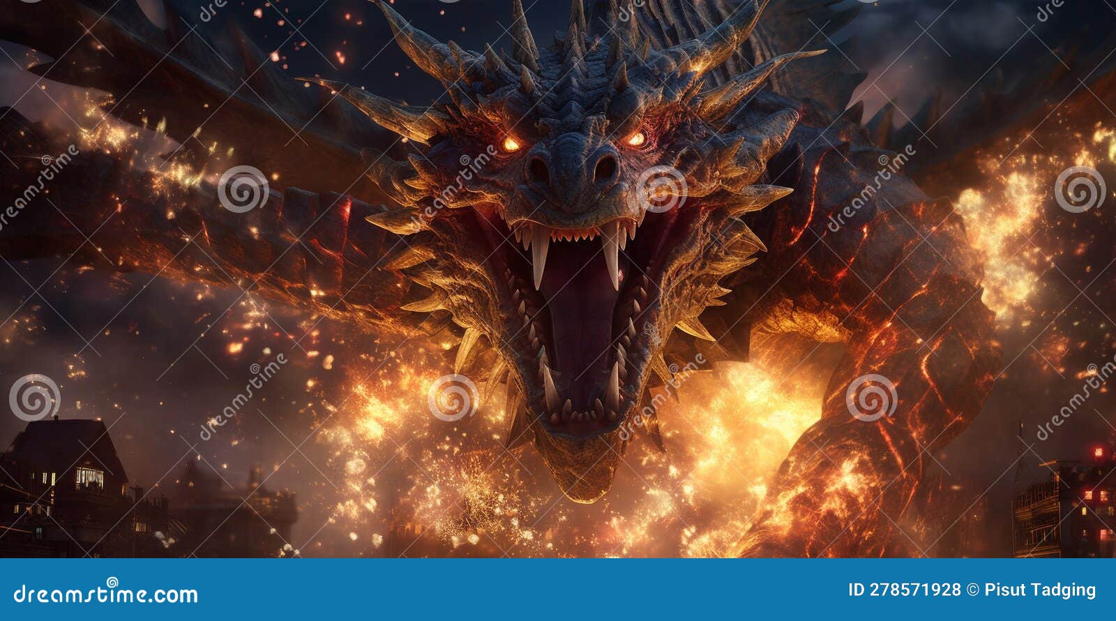 The Dragon is Rising from the Flame with AI Generated. Stock ...