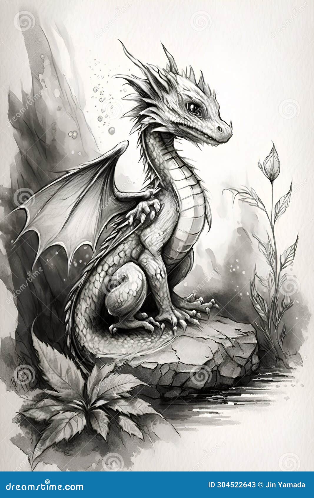 Dragon on the Rock, Drawing by Hand, Pencil Drawing, Illustration Stock ...