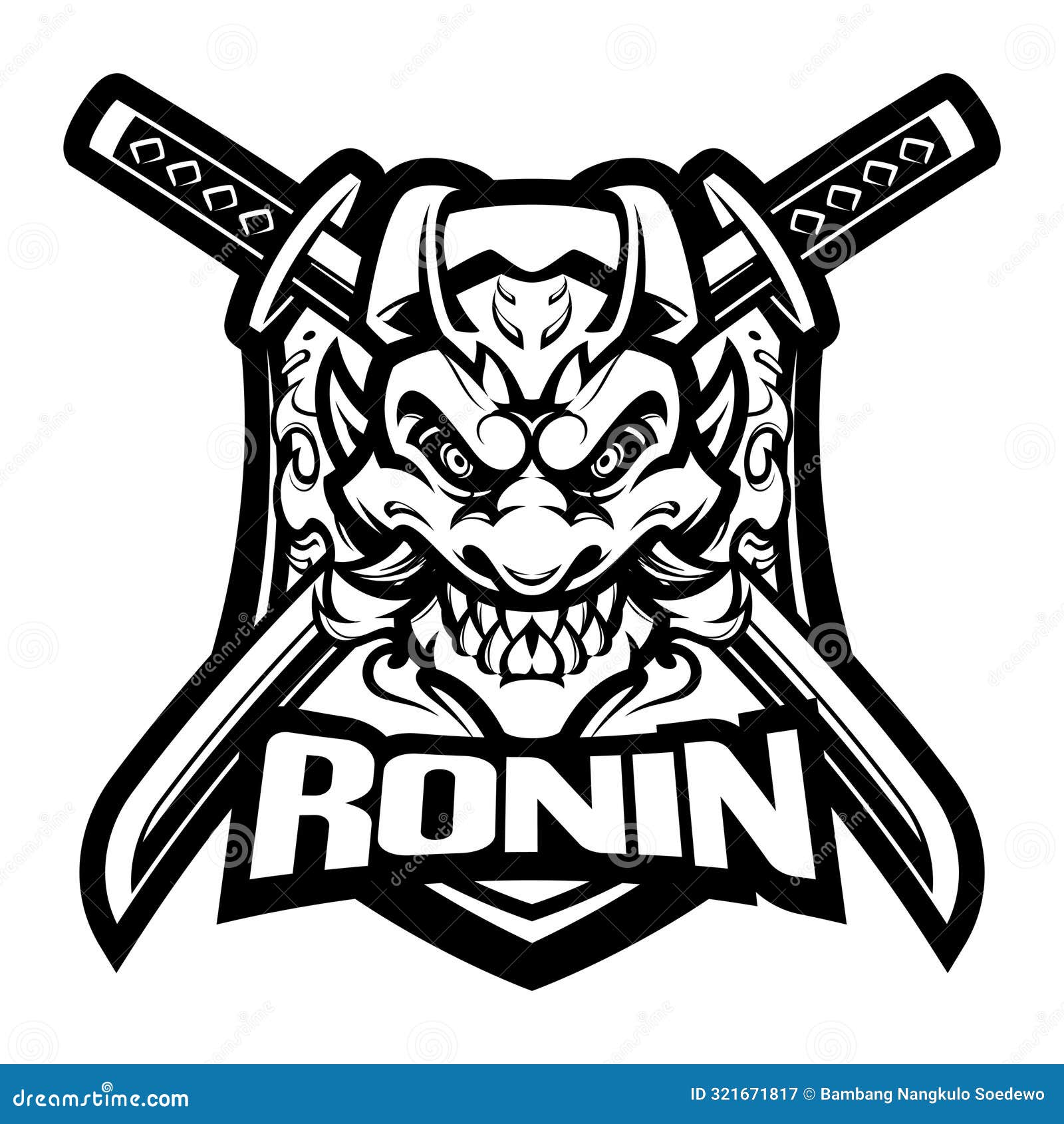 Dragon Ronin Ninja Mascot Line Art Cartoon Vector | CartoonDealer.com ...