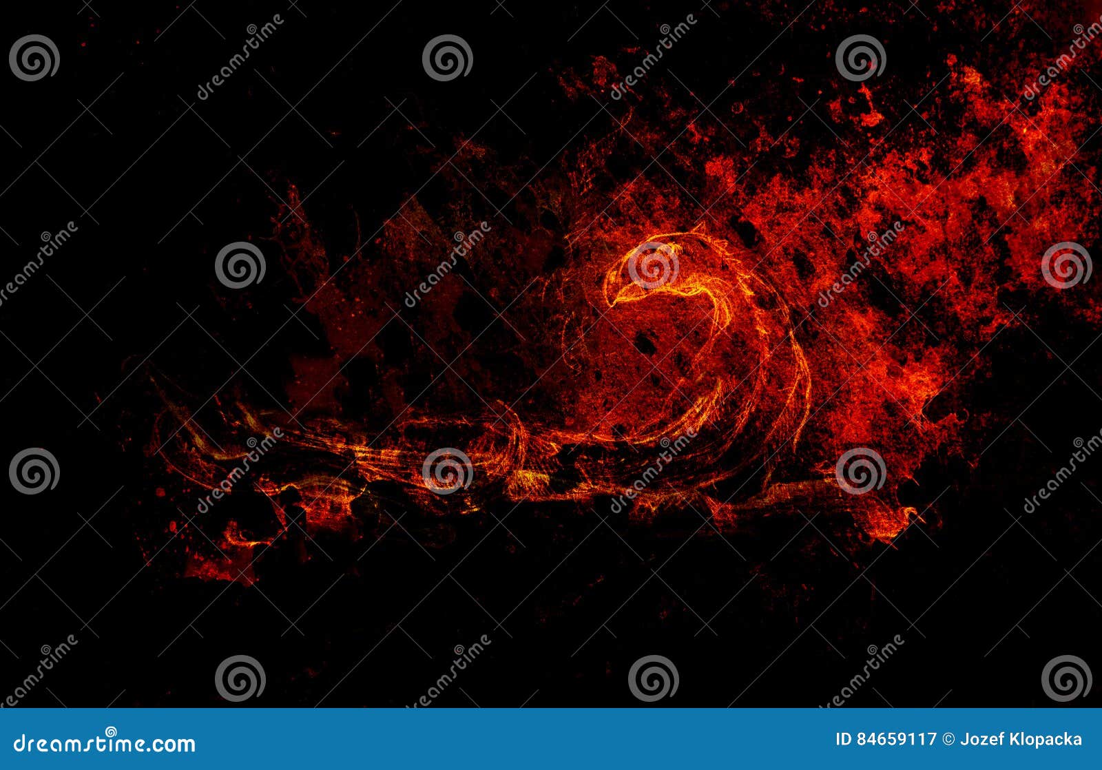 Dragon Sculpture on Abstract Background, Drawing with Fire Effect ...