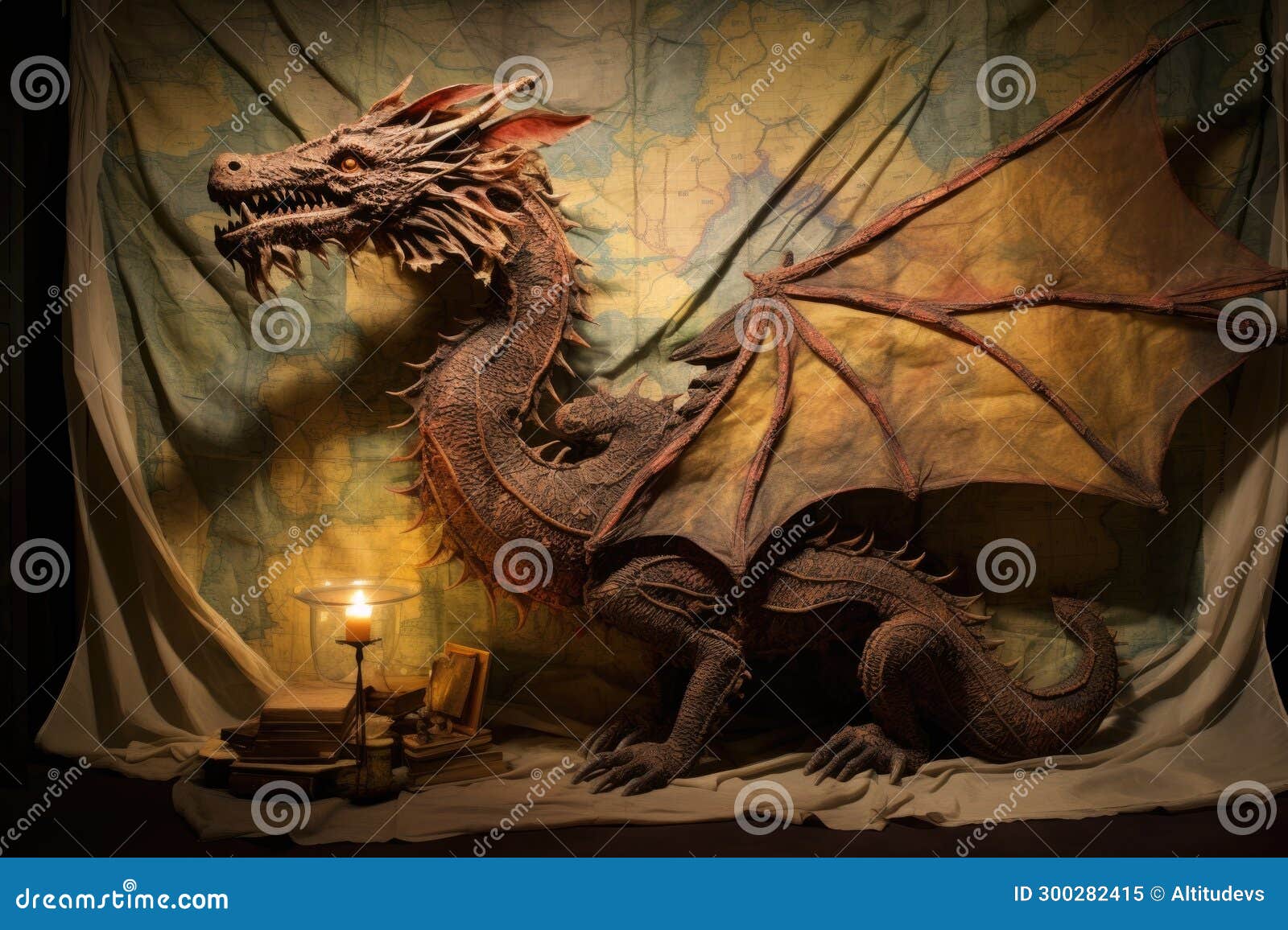 A Dragon Shadow Puppet Against a Backdrop of Antique Maps Stock Image ...