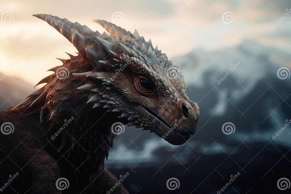 A Dragon with Sharp Pointed Horns Stock Illustration - Illustration of ...