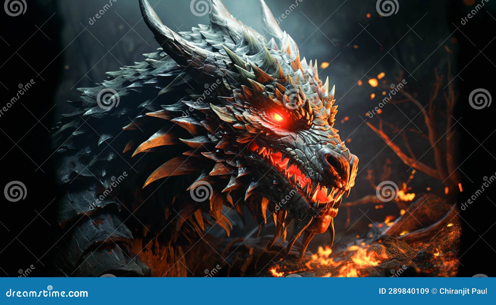 A Dragon with Sharp Spikes and Glowing Eyes, Dragon with Sharp Stock ...