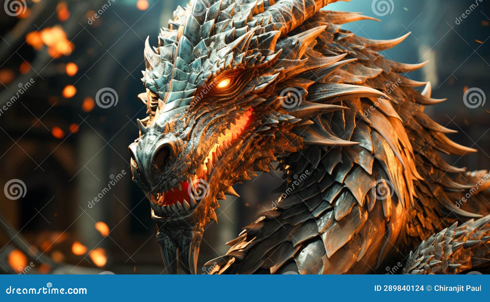 A Dragon with Sharp Spikes and Glowing Eyes, Dragon with Sharp Stock ...